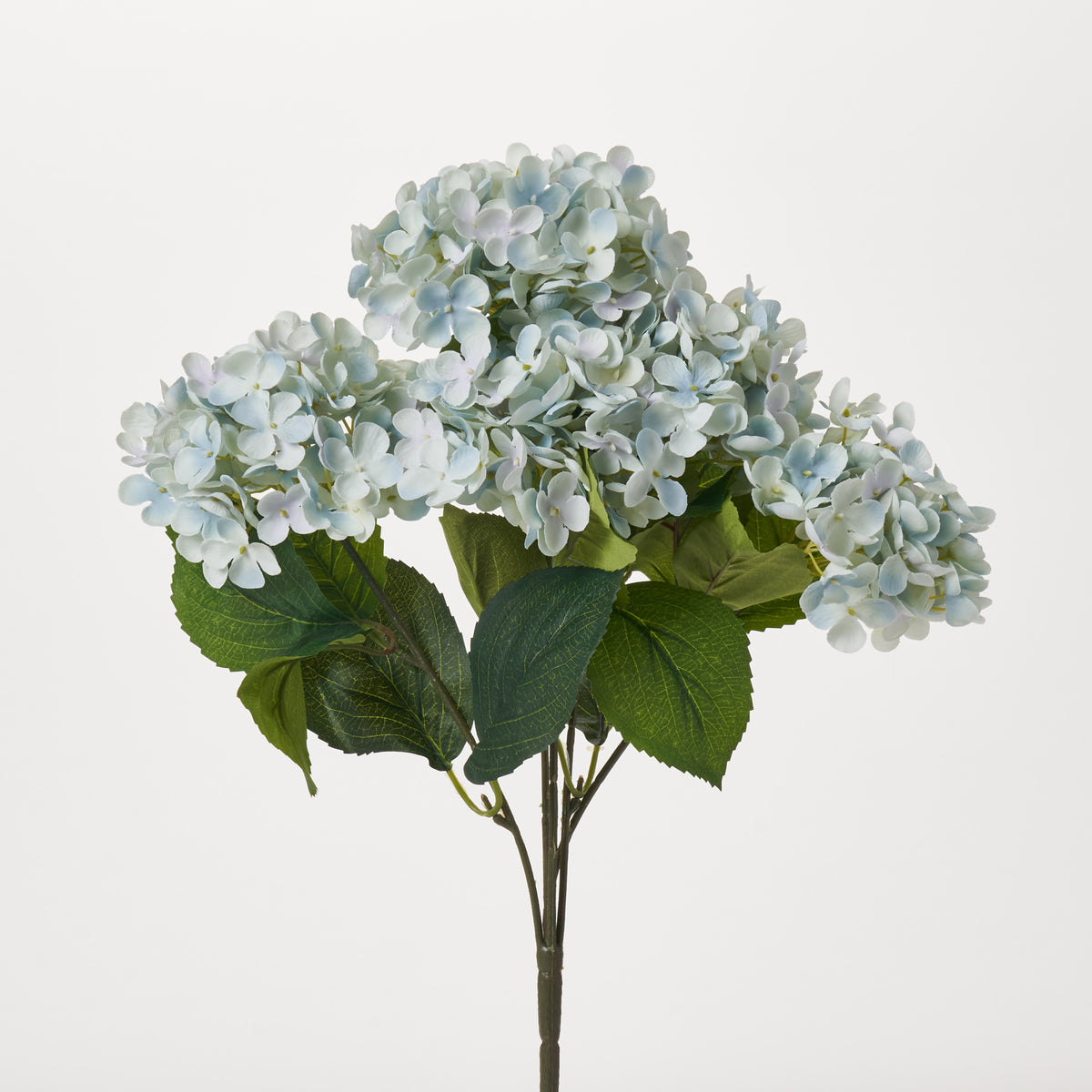 Powder Blue Silk Hydrangea Blooms Faux Floral Bush Stem Bouquet - 18 ...