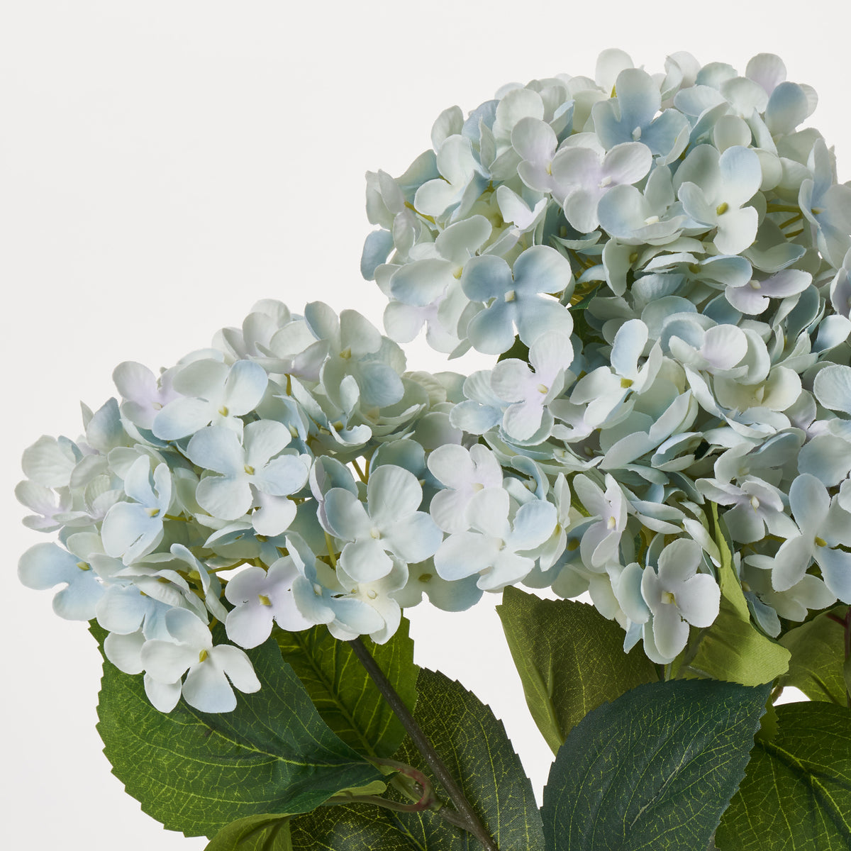 Powder Blue Silk Hydrangea Blooms Faux Floral Bush Stem Bouquet - 18 ...