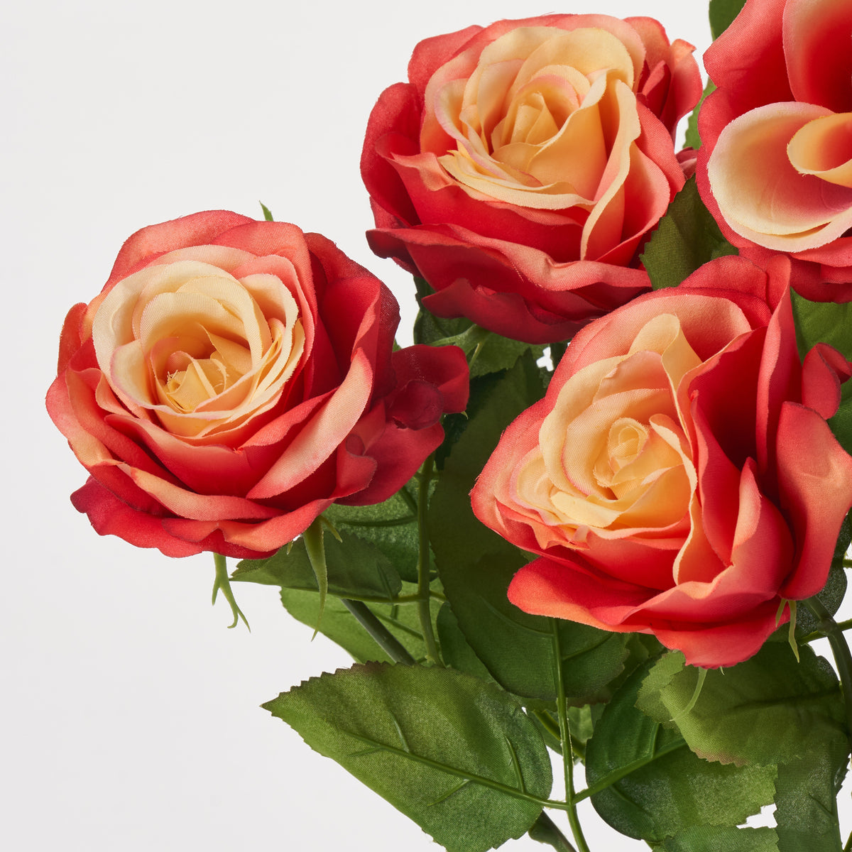 Two-Tone Coral Pink & Cream Rose Blooms Faux Floral Bouquet - 16 ...