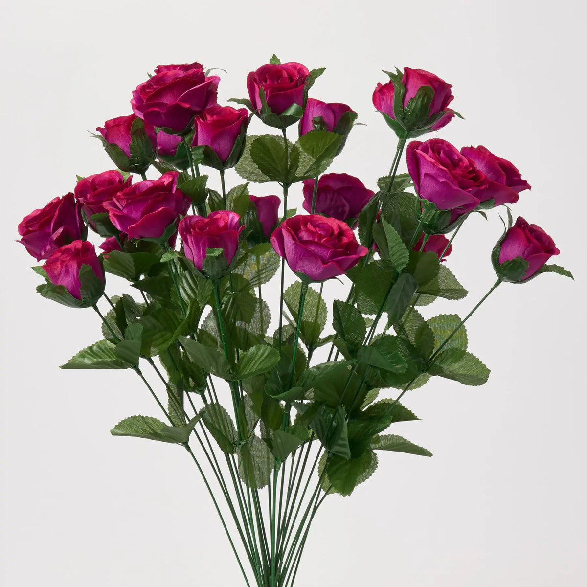 Blooming Magenta Purple Silk Rose Bouquet Faux Floral Bush Spray - 24 ...