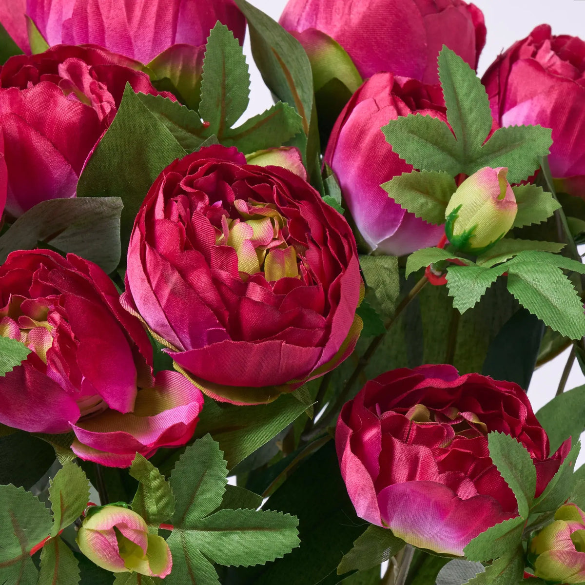 Deluxe Fuchsia Pink Silk Backyard Peony Blooms & Bud Full Faux Floral ...