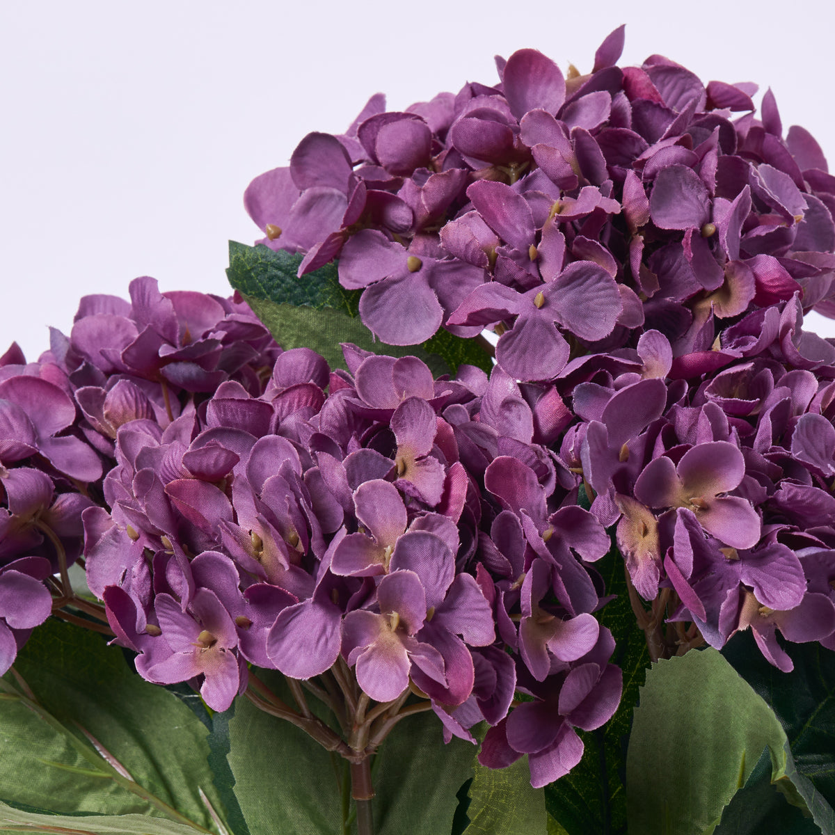 Plum Silk Hydrangea Blooms Faux Floral Bush Stem Bouquet - 17" – Darby ...