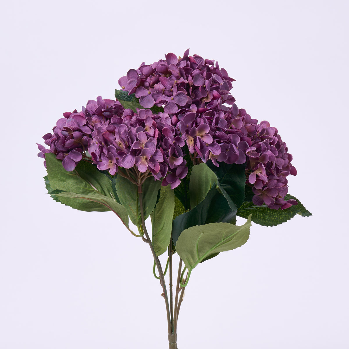 Plum Silk Hydrangea Blooms Faux Floral Bush Stem Bouquet - 17" – Darby ...