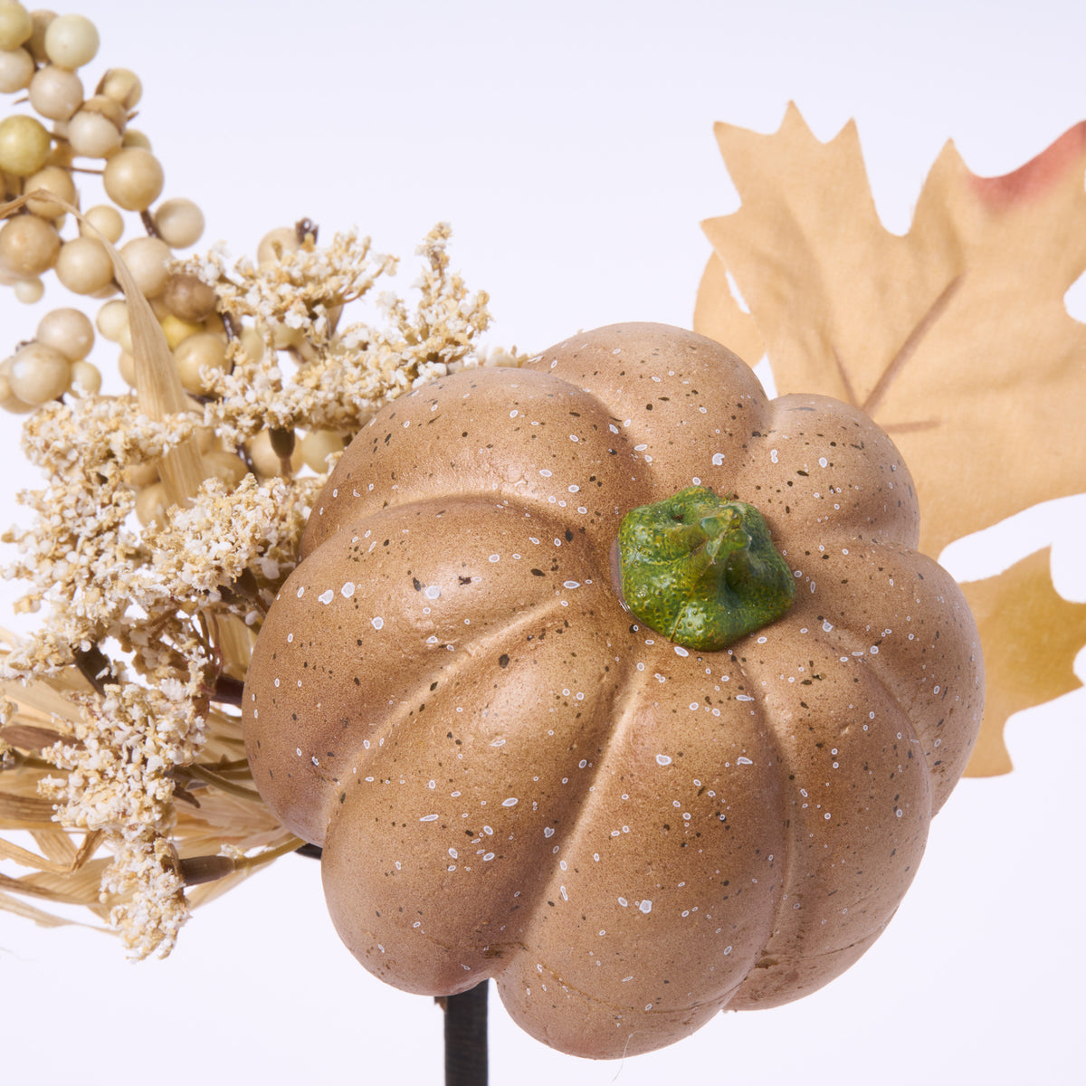 Dried Look Maple Leaf Pick with Taupe Brown Pumpkin & Berry Faux Fall ...