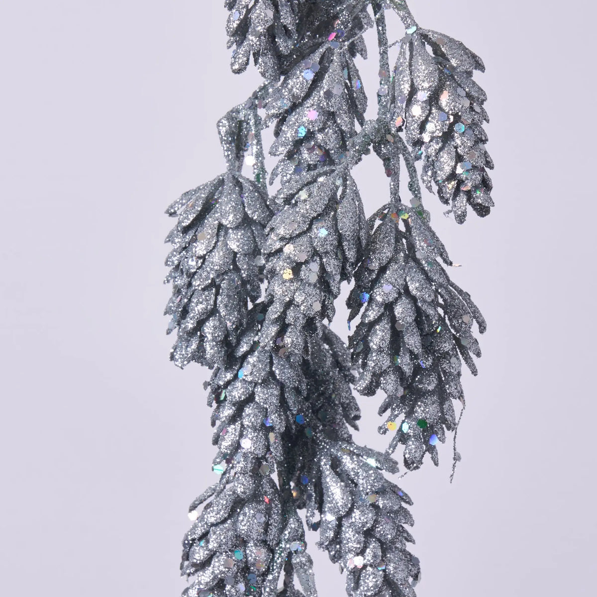 Silver Gray Metallic Glitter Hanging Alpine Cone Spray Decorative Holi ...