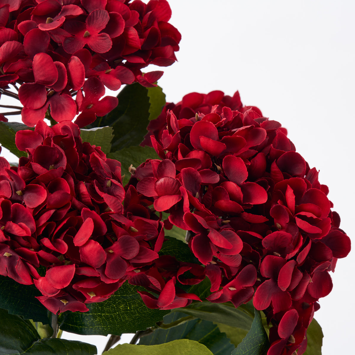 Deep Red Hydrangea Blooms Faux Floral Bush Stem Bouquet- 17" – Darby ...