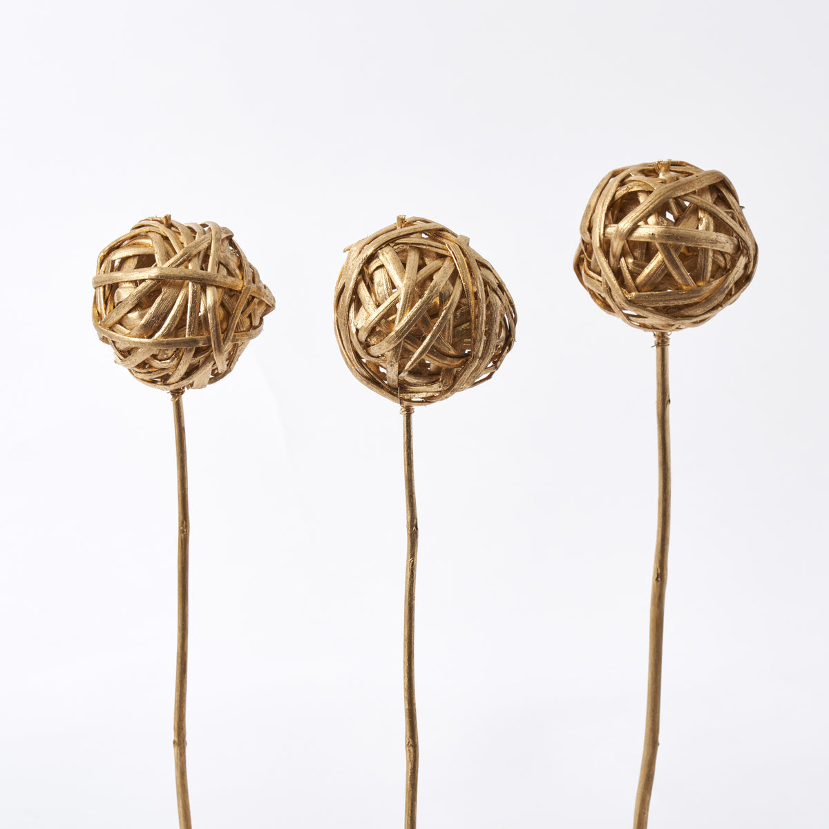 Gold Rattan Ball on Wood Pick - Set of 3 – Darby Creek Trading