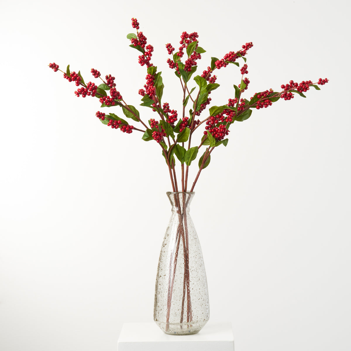 Red Snowberry Cluster Large Branch with Green Leaves Holiday Christmas ...