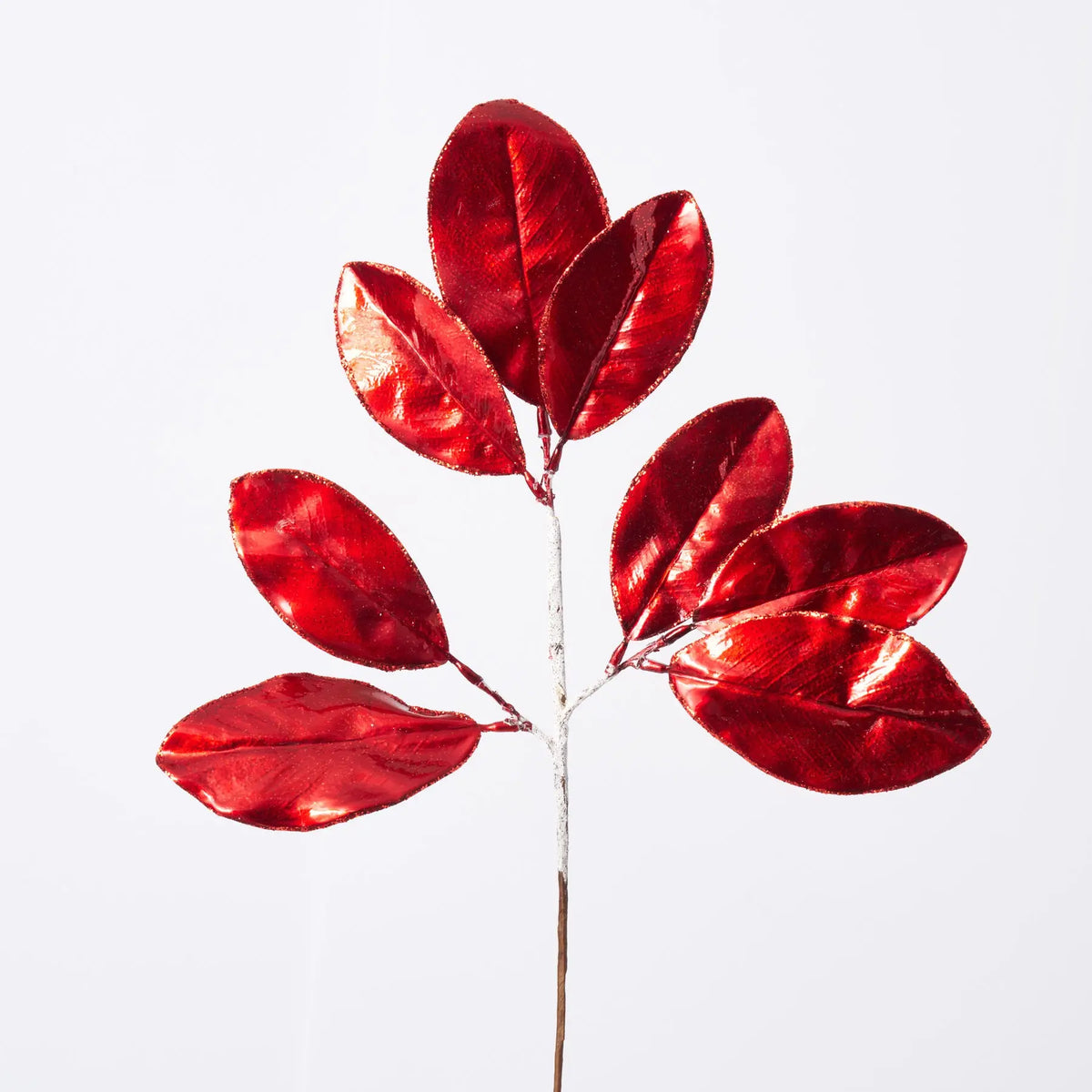 Metallic Red Glittered Faux Magnolia Leaves on Stem - 24" – Darby Creek ...