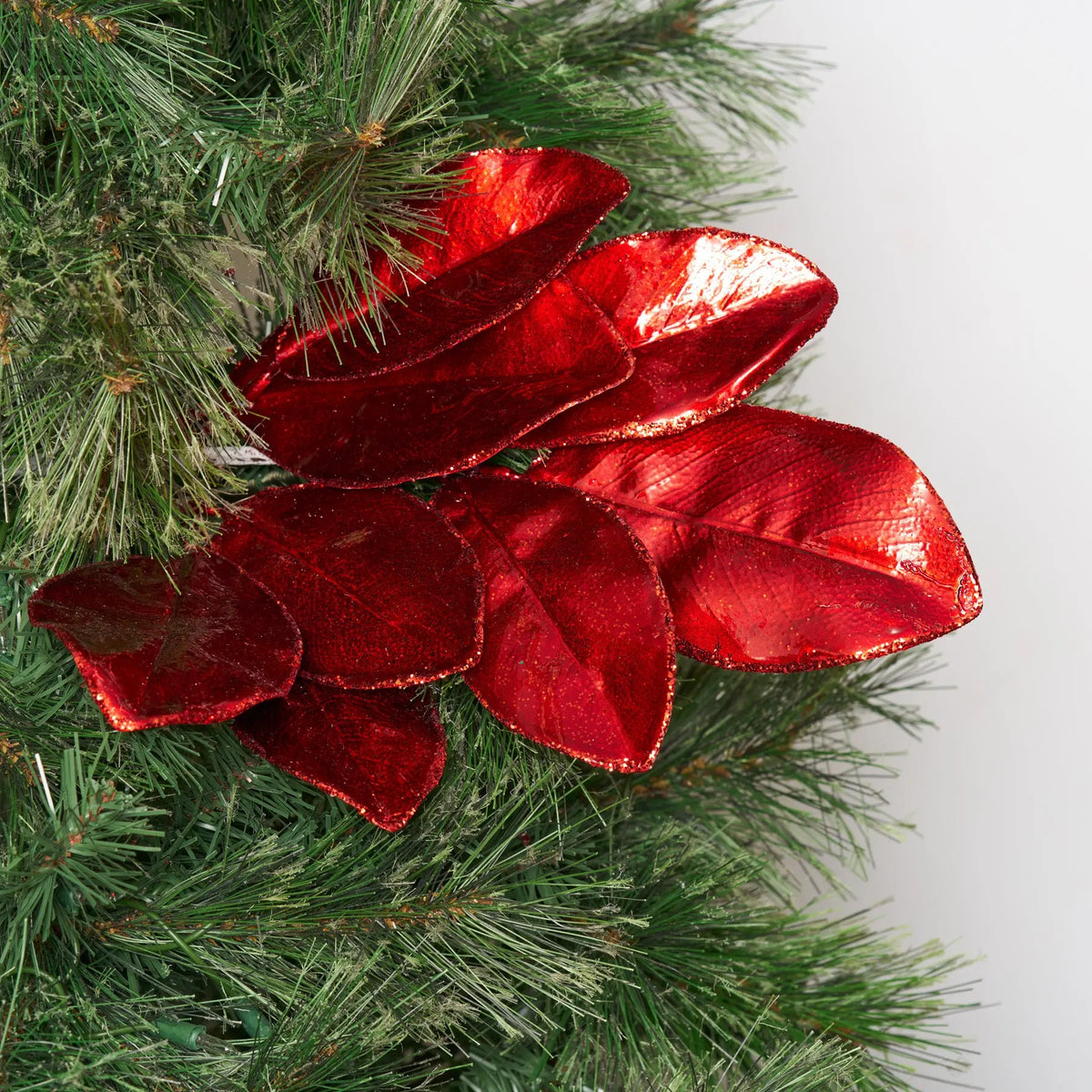Metallic Red Glittered Faux Magnolia Leaves on Stem - 24" – Darby Creek ...