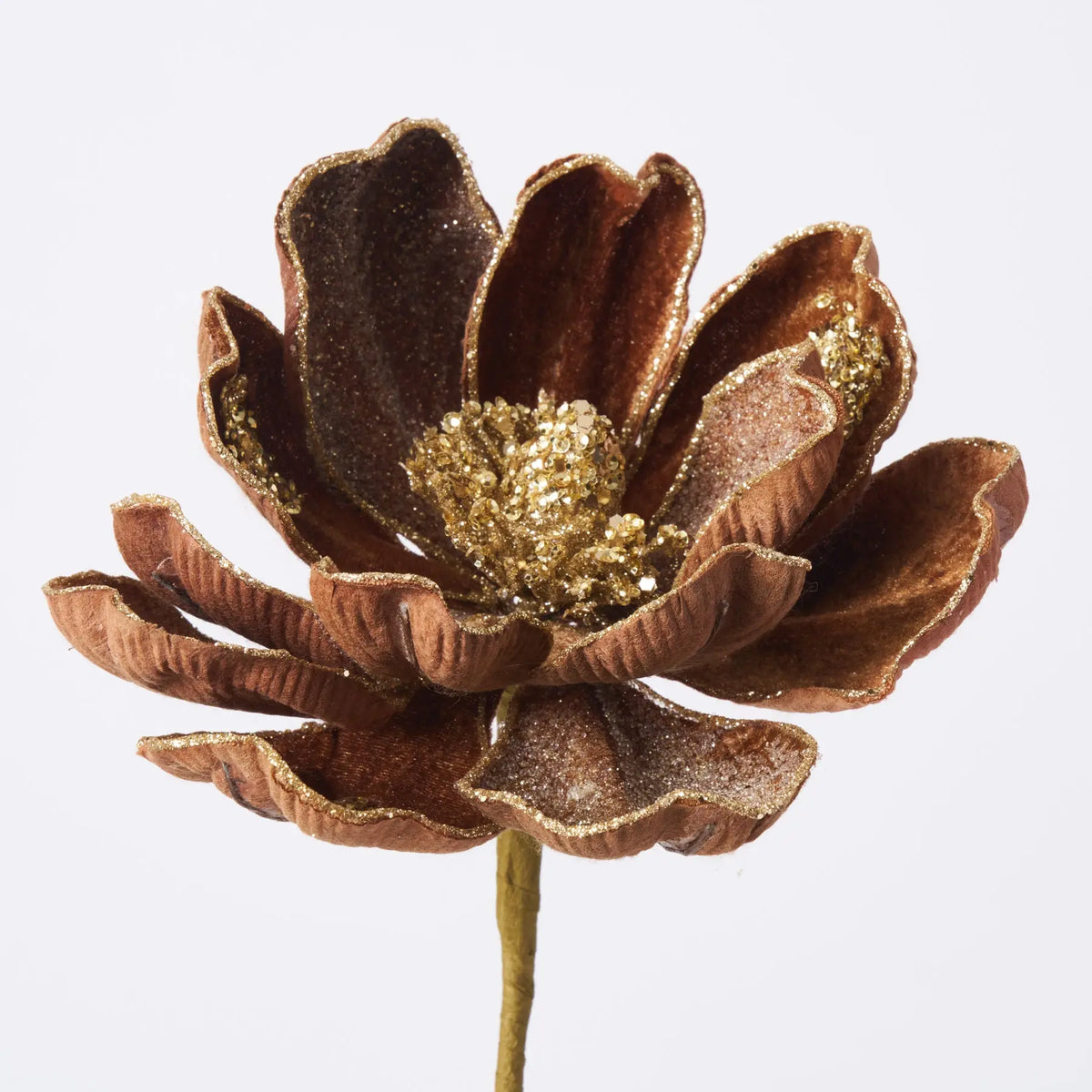 Bronze Copper Brown Velvet Gold Beaded Sequin Magnolia Large Bloom Fau ...