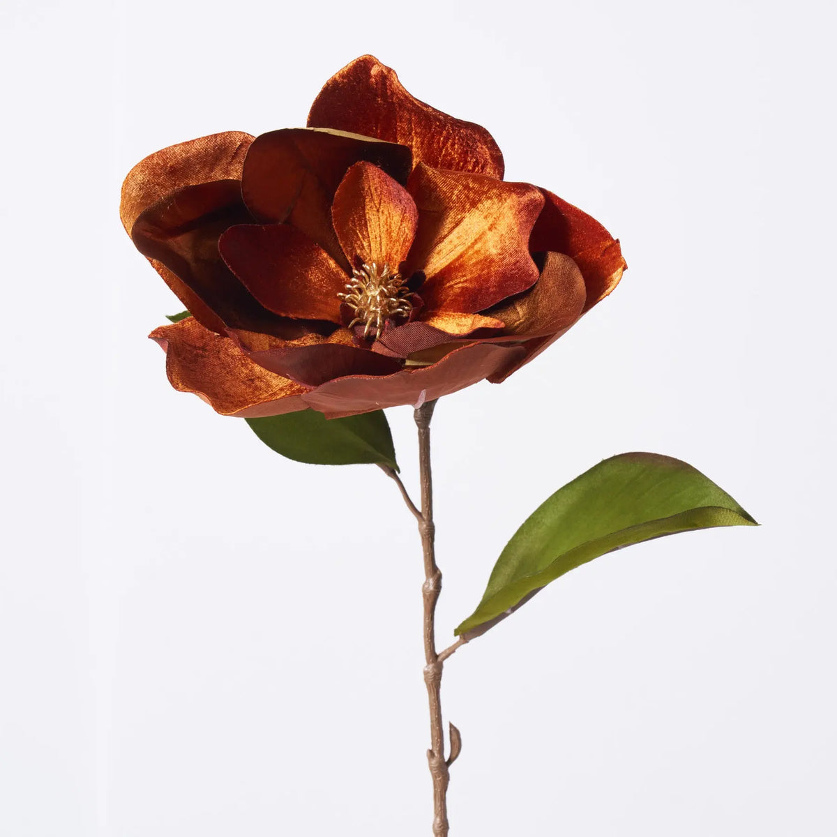 Nutmeg Brown Velvet Magnolia Bloom Single Stem Faux Floral Spray - 29 ...