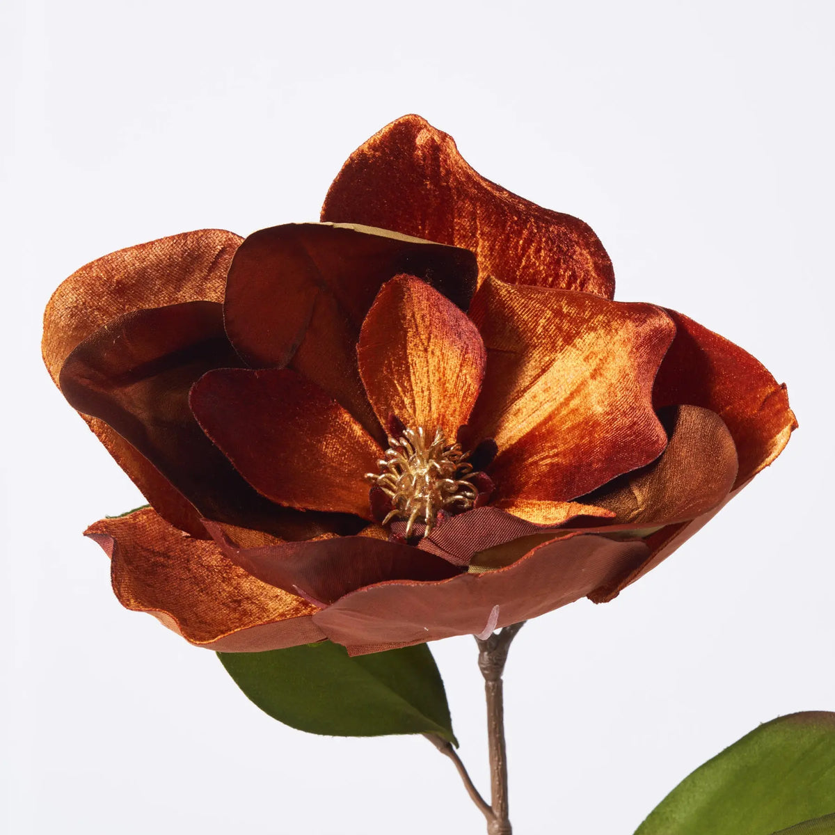 Nutmeg Brown Velvet Magnolia Bloom Single Stem Faux Floral Spray - 29 ...