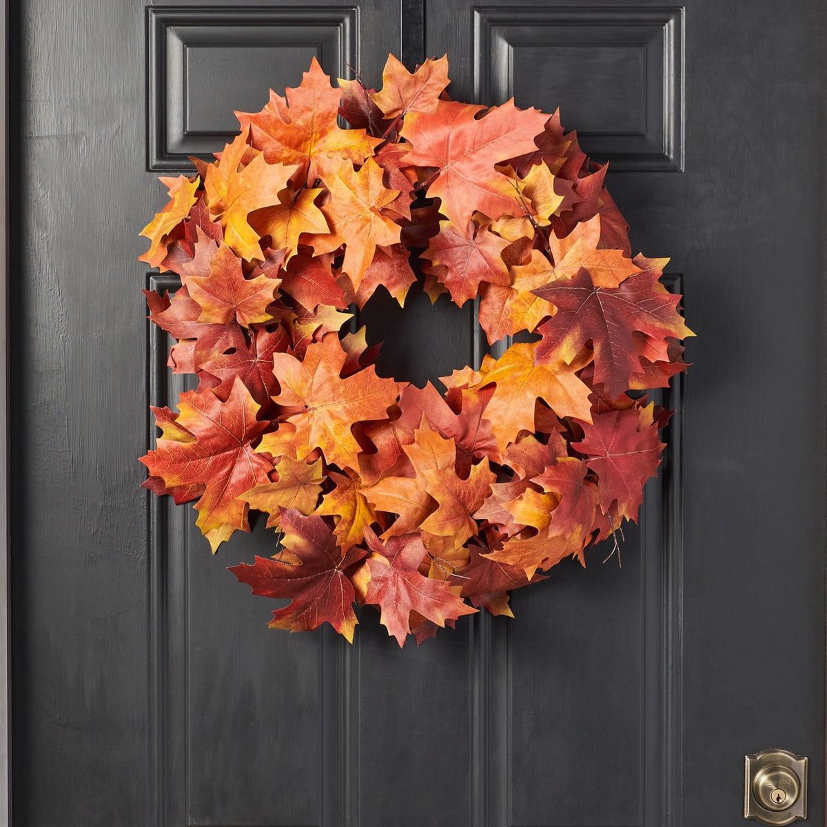 Red & Orange Autumnal Two-Tone Maple Leaf Classic Fall Front Door Mant ...