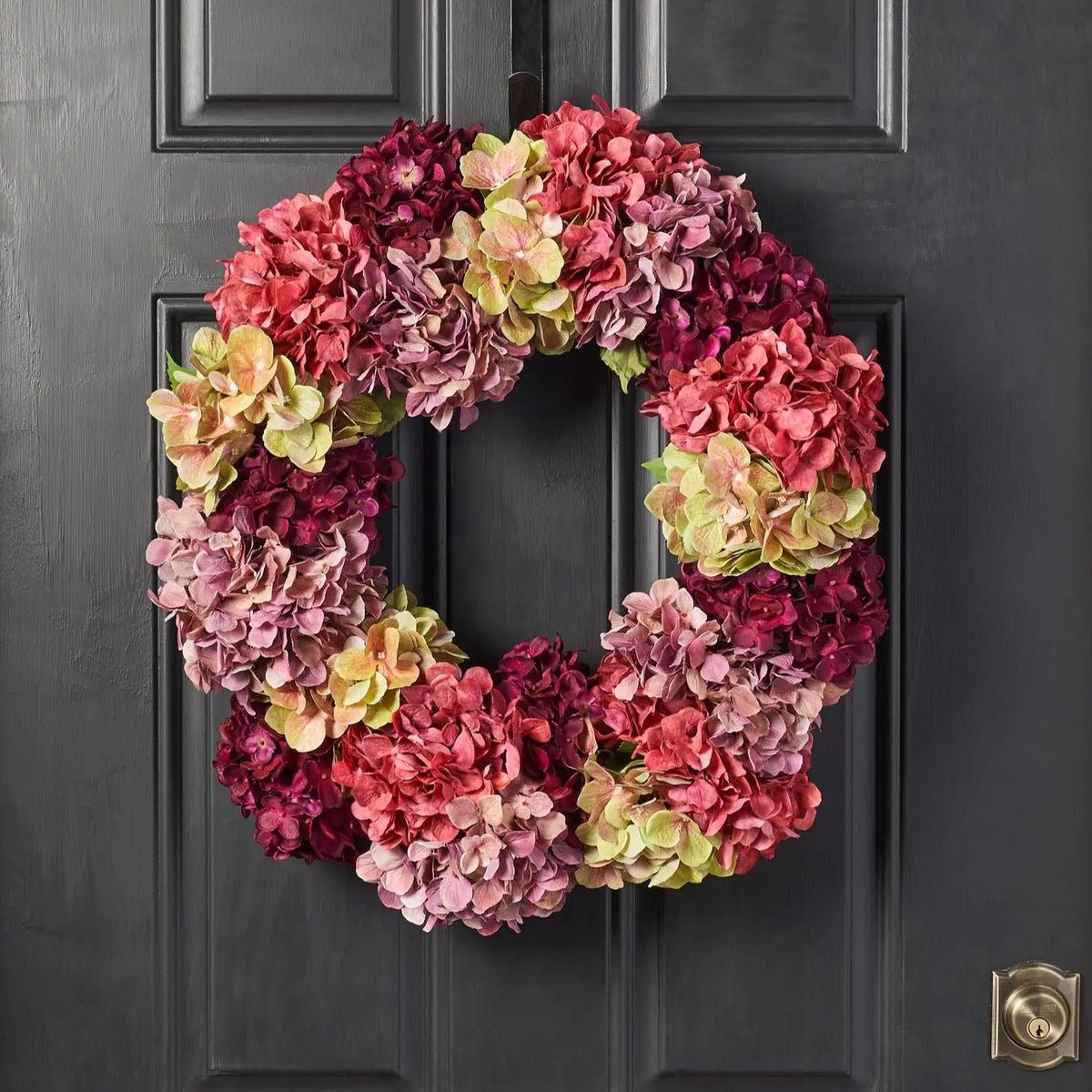 Fall Watercolors - Mixed Wine & Mauve Hydrangea Autumn Bloom Front Doo ...
