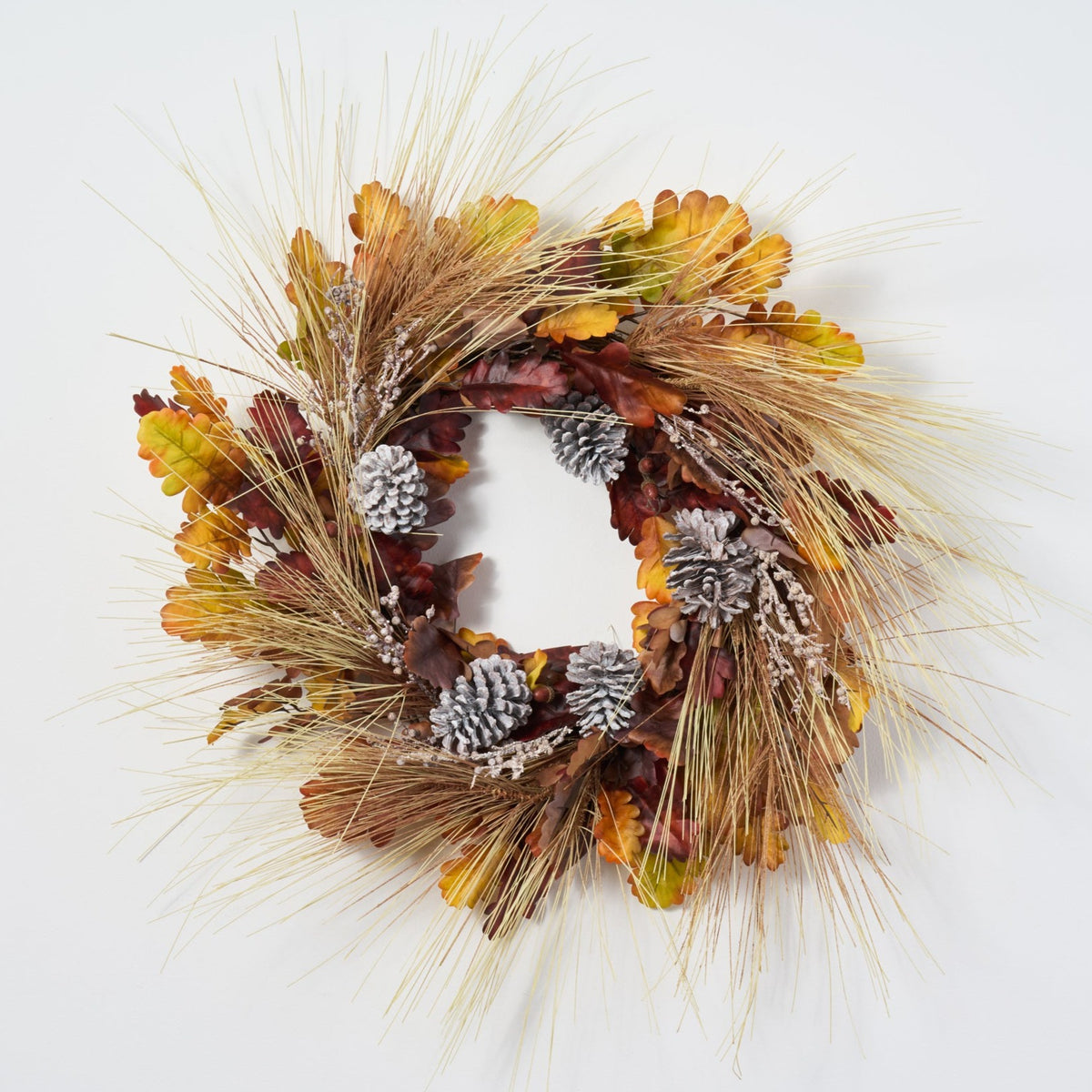 Bleached Wheat Grass, Acorn & Pinecone Autumn Oak Leaf Fall Front Door ...