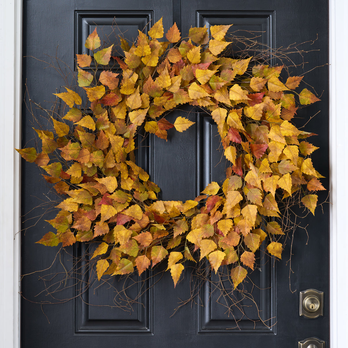 Golden Yellow & Brown Birch Leaf Fall Front Door Wreath – Darby Creek ...
