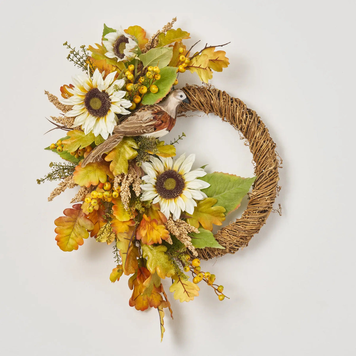 Sunflower Field Forager - White Sunflower, Gold Berry & Quail Bird wit ...
