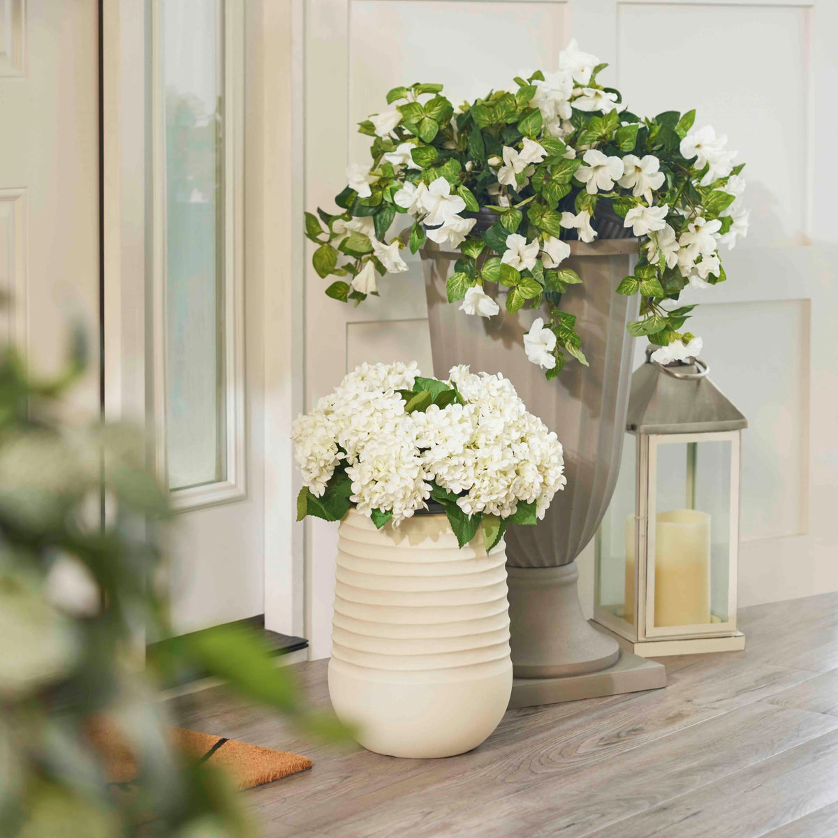 Faux White Hydrangea Bush Outdoor Fall Arrangement Urn Filler – Darby ...