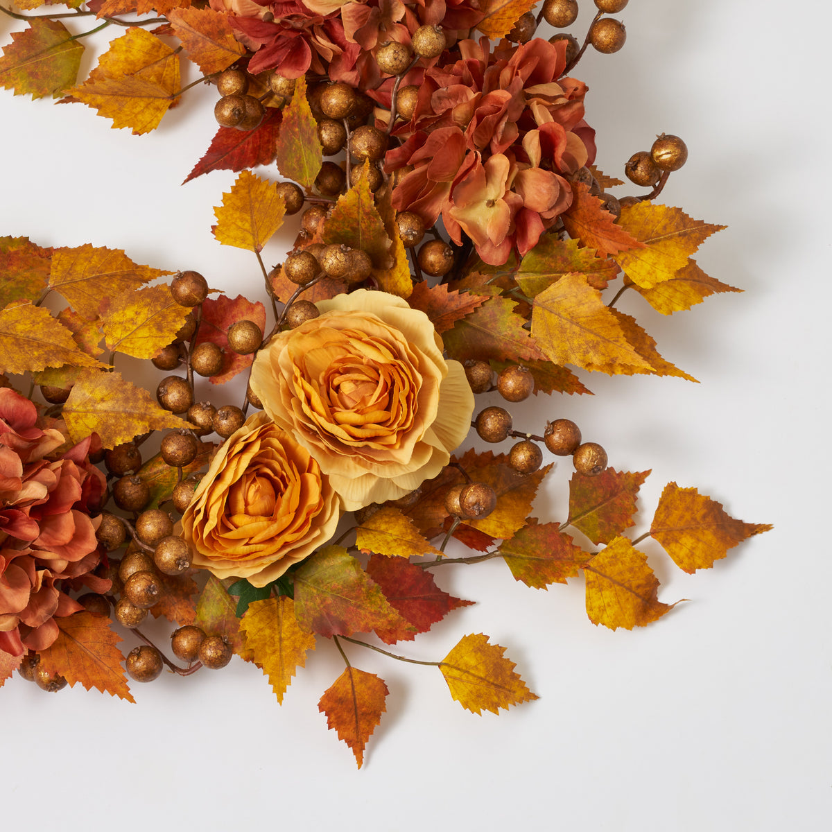 Golden Hour - Rust Peony, Gold Ranunculus & Birch Leaf Fall Mantel Gar ...