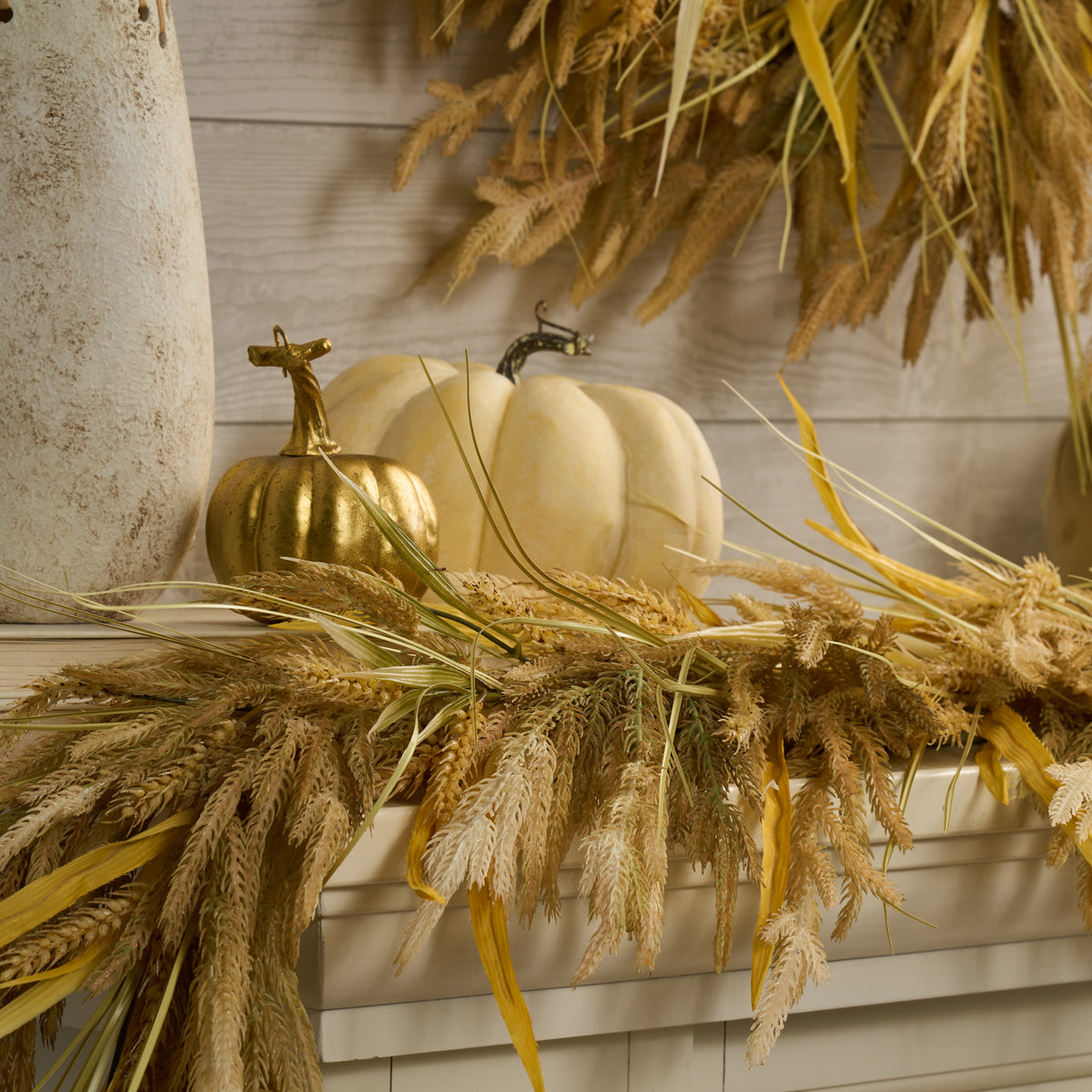 Neutral Norfolk Pine Garland - Wheat Grass Mantel Decor | Fall Autumn ...