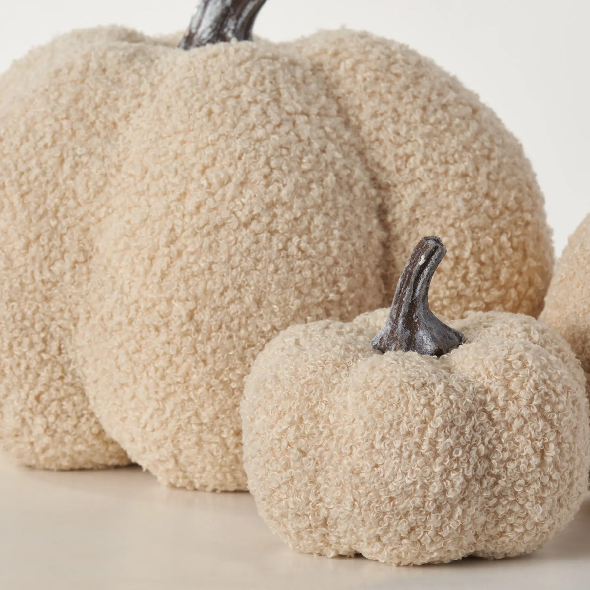 Cream Fuzzy Boucle Fabric Pumpkin Set Thanksgiving Fall Decor – Darby ...