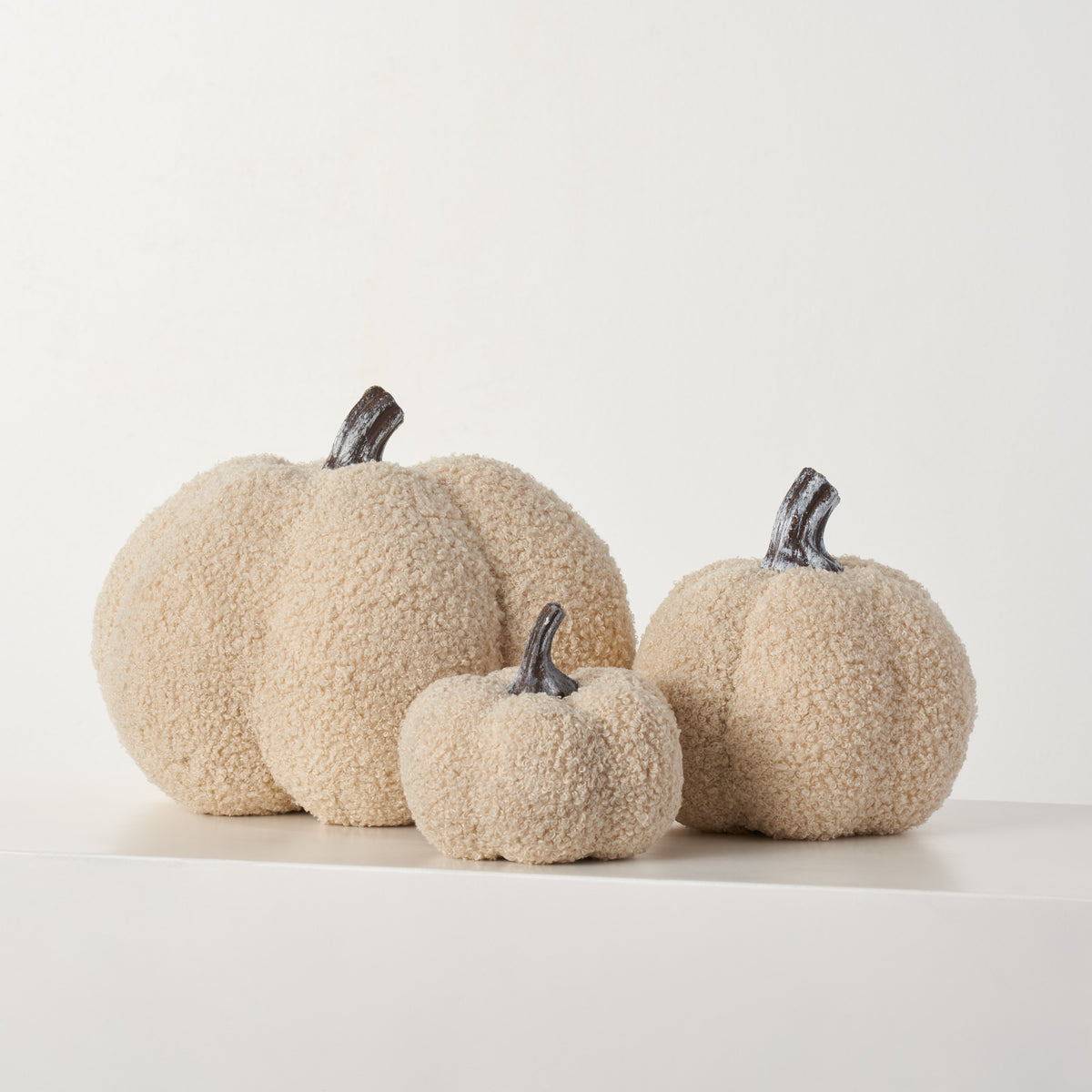 Cream Fuzzy Boucle Fabric Pumpkin Set Thanksgiving Fall Decor – Darby ...