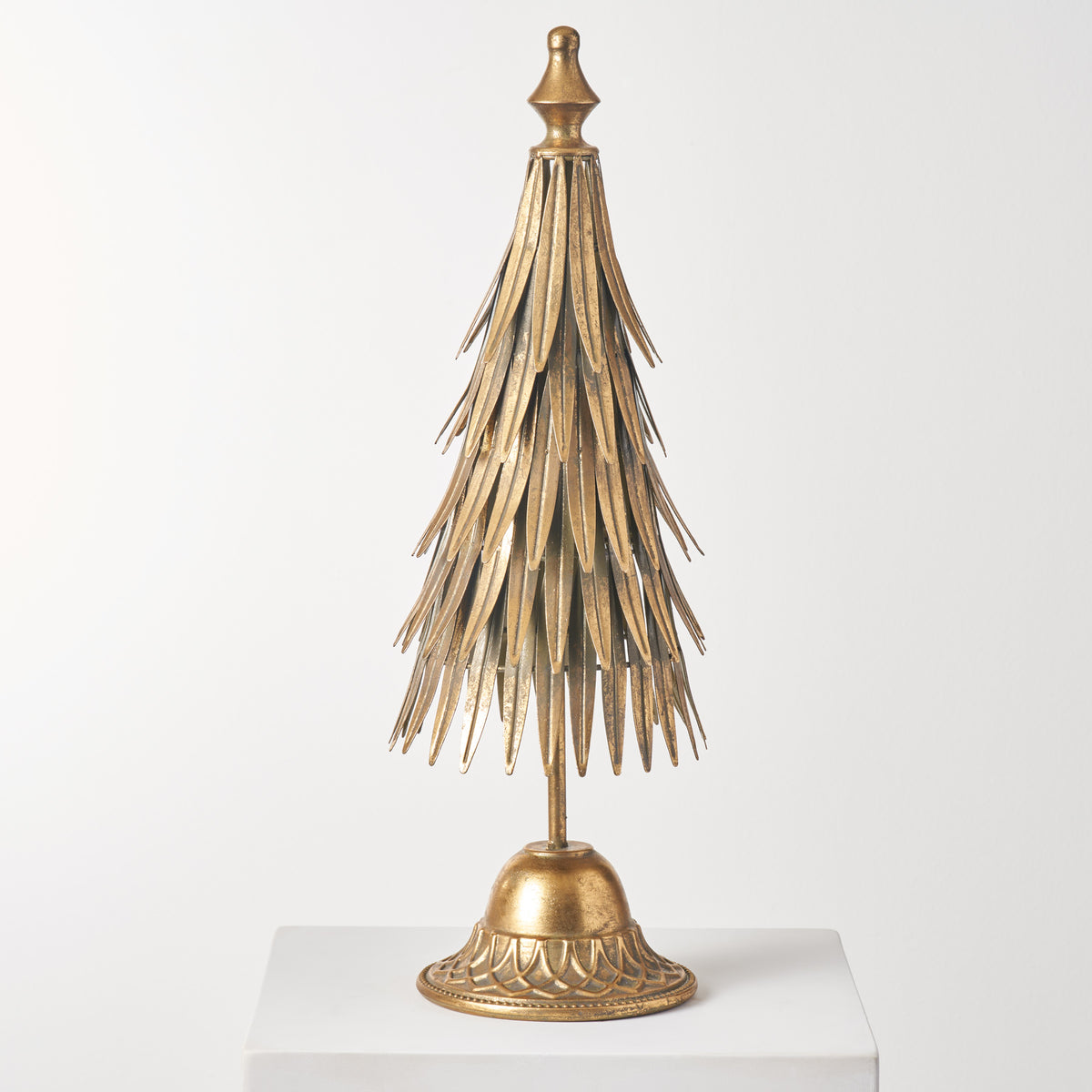 Antique Gold Metal Handcrafted Christmas Tree Holiday Tabletop Mantel ...