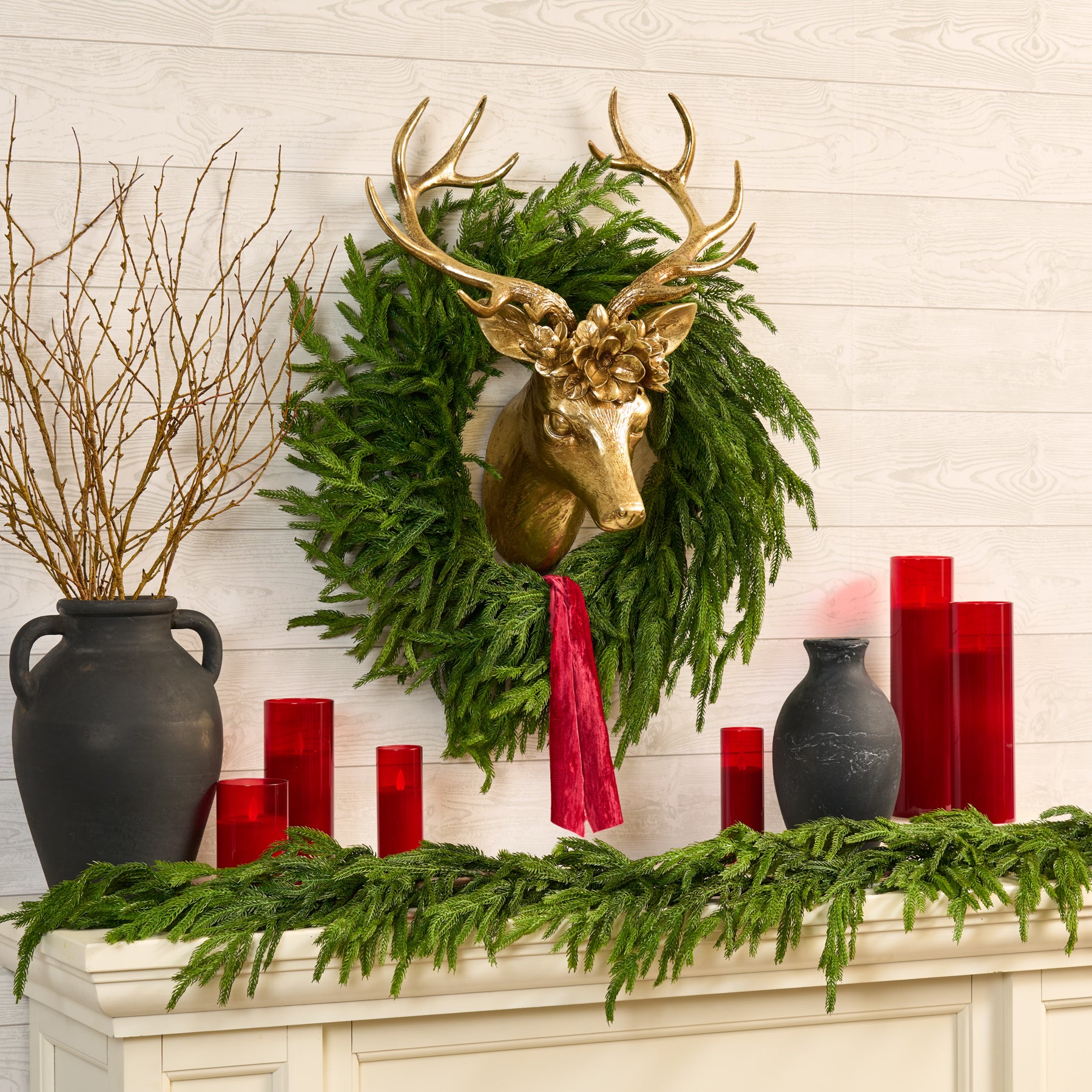 Metallic Gold Flower Crown Reindeer Stag Bust Wall Mount Hanging Sculp ...