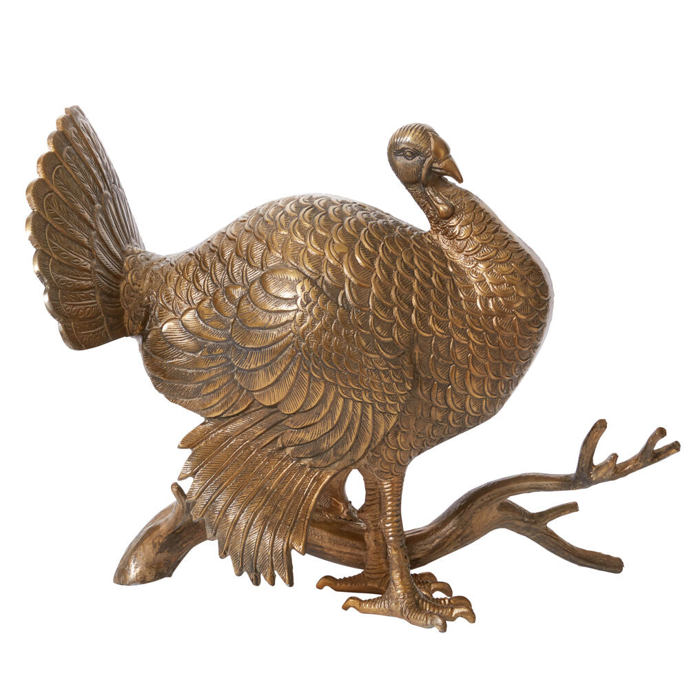 E+E Collection Antique Gold Merriam Turkey Perched Branch Thanksgiving ...