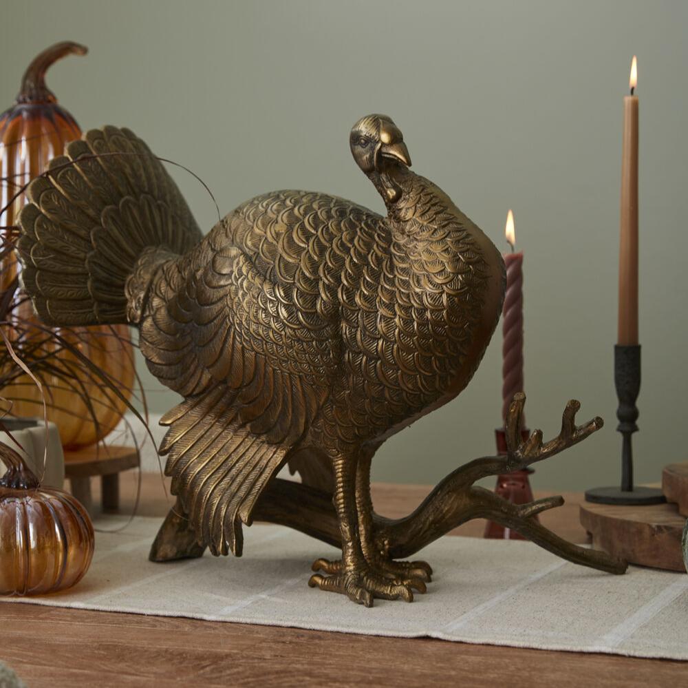 E+E Collection Antique Gold Merriam Turkey Perched Branch Thanksgiving ...