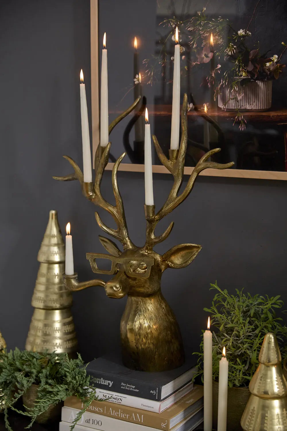 Large Frankie Stag Candelabra - Bronzed Deer Antler Candle Holder ...