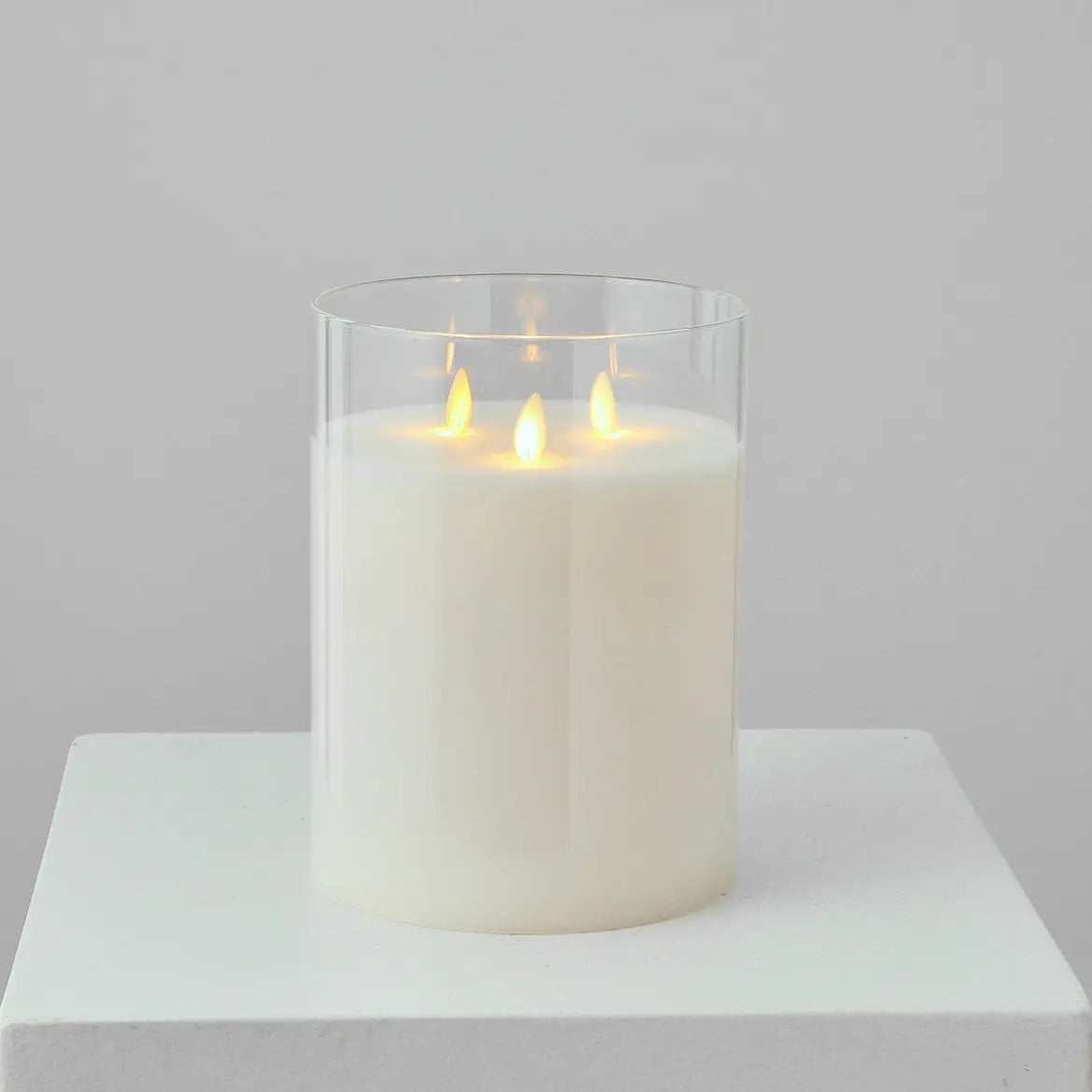 Large Moving Flameless LED Cream Glass Pillar Candles with Remote - 3 ...