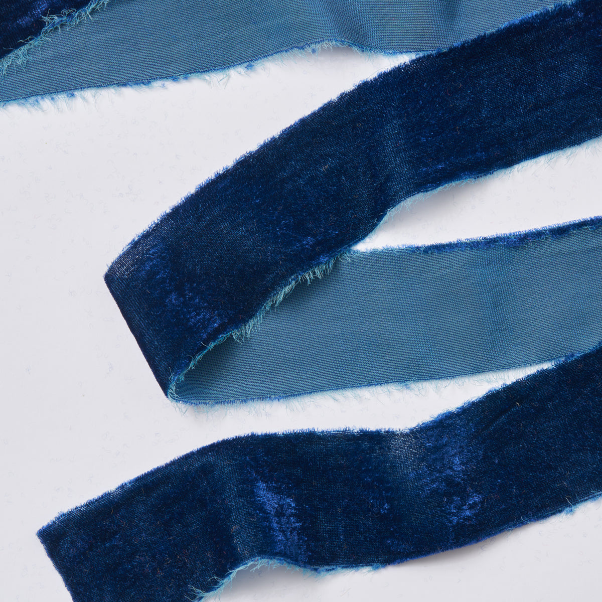 Blue Frayed Velvet Ribbon - Raw Edge Christmas Decor – Darby Creek Trading
