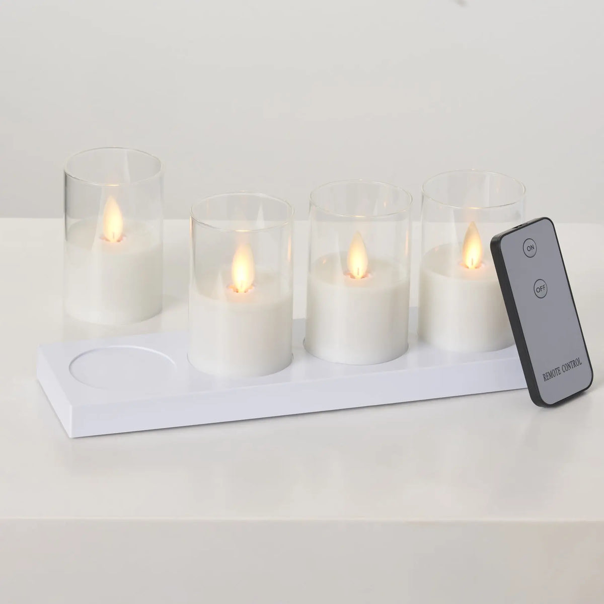 Moving Flameless LED White Glass Rechargeable Votive Candles with Remo ...