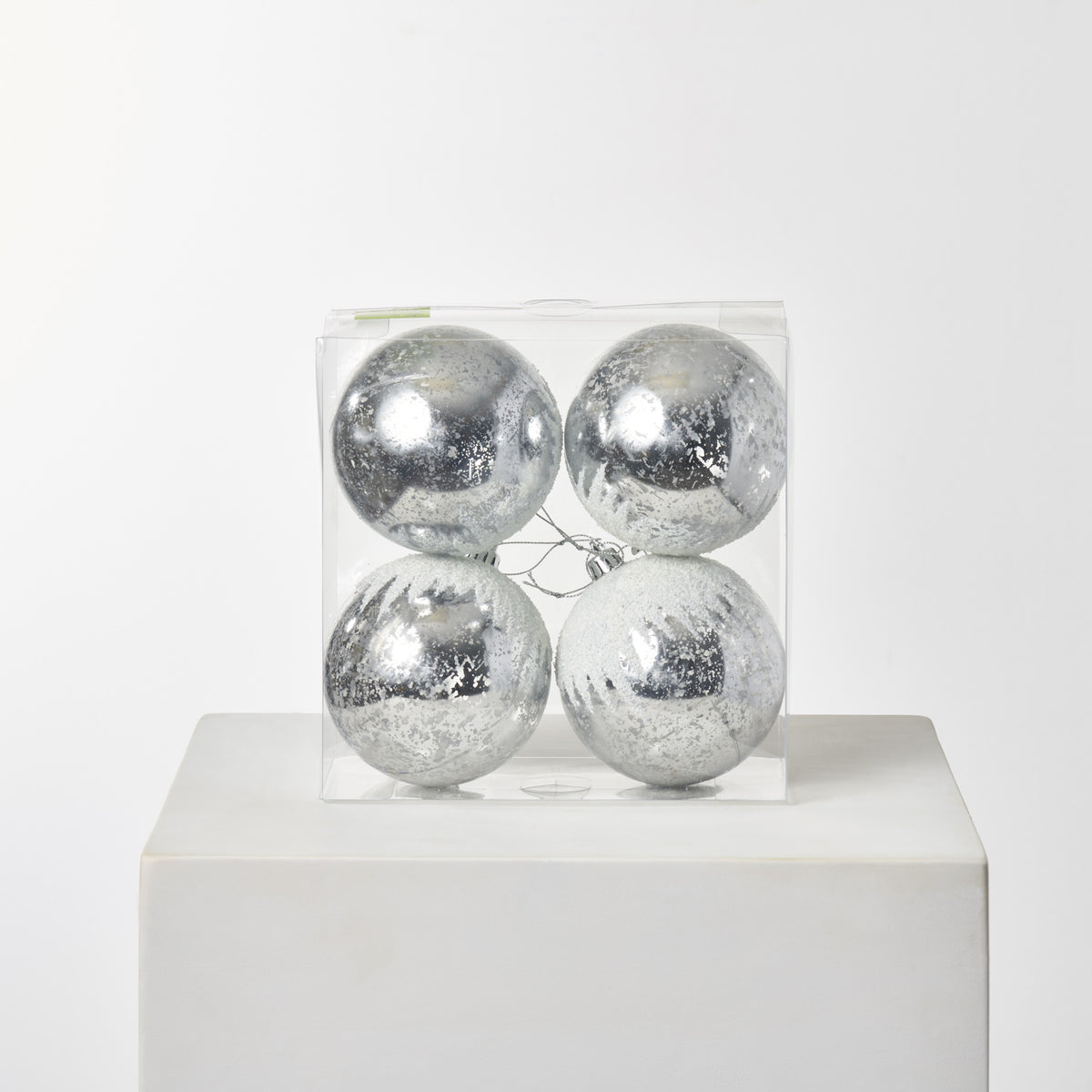 Snow Capped Antique look Silver Mercury Christmas Ball Ornament Set of ...