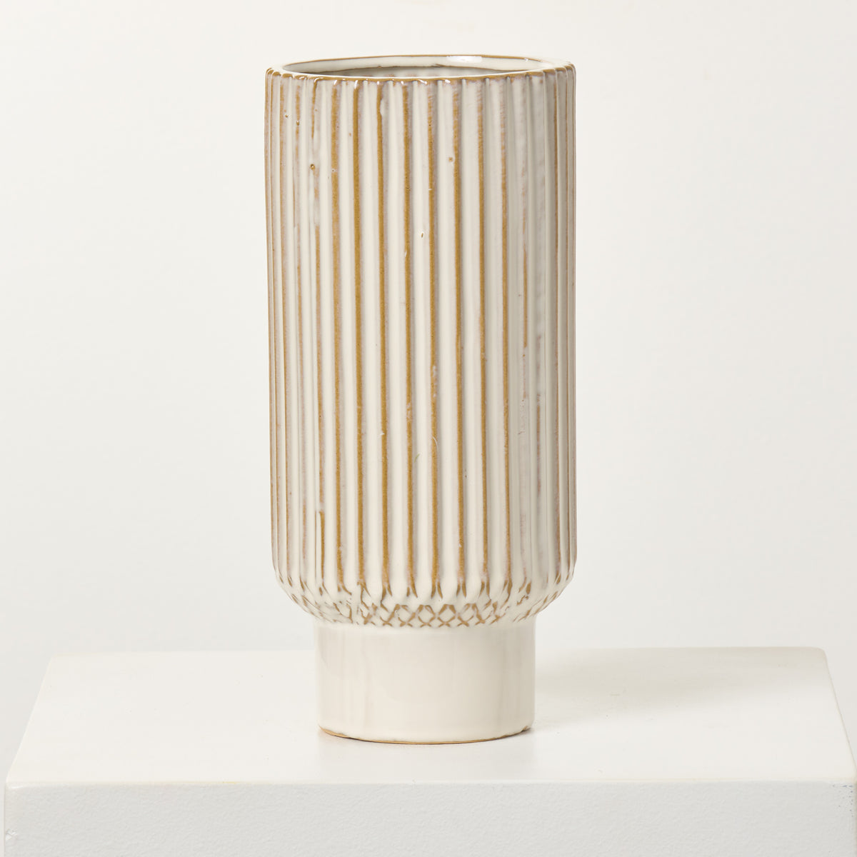 Astor Ivory Fluted Ceramic Vase with Smooth Footed Base - Available In ...