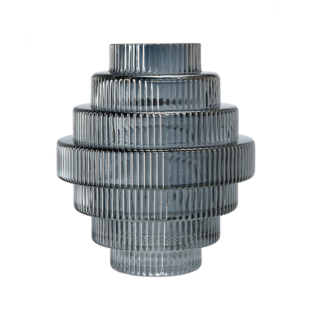 Multi-Tiered Geometric Smoke Blue Fluted Glass Vase – Darby Creek Trading