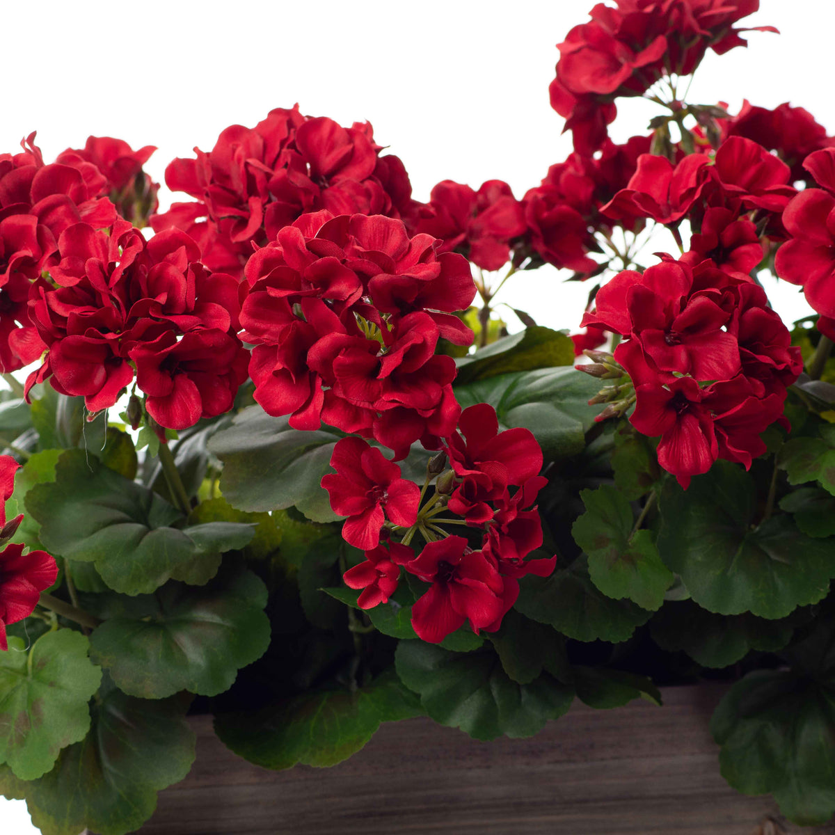 Lifelike Red Geranium Faux Floral Outdoor Summer Window Box in Wooden ...