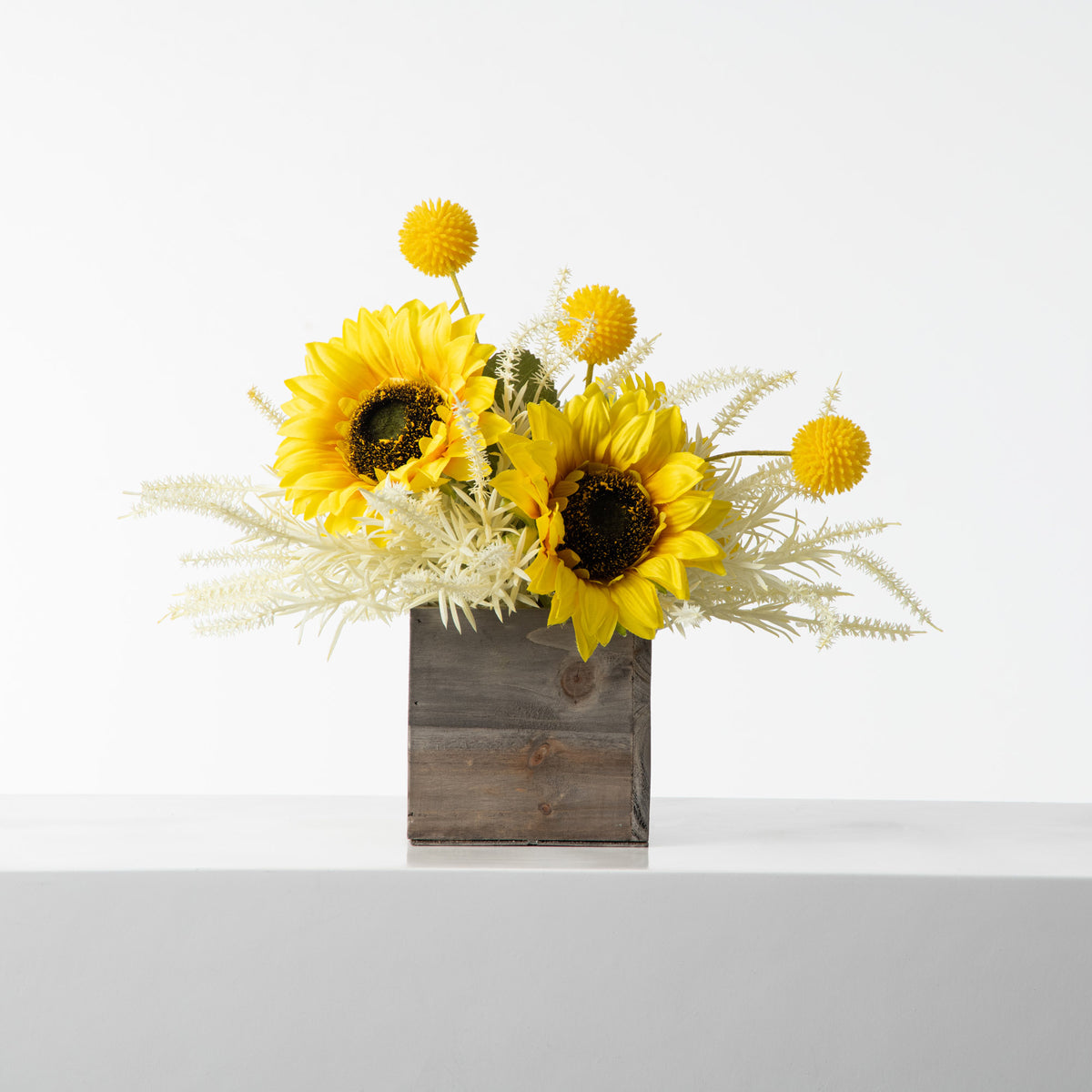 Vibrant Yellow Sunflower & Cream Astilbe Faux Floral Fall Arrangement ...