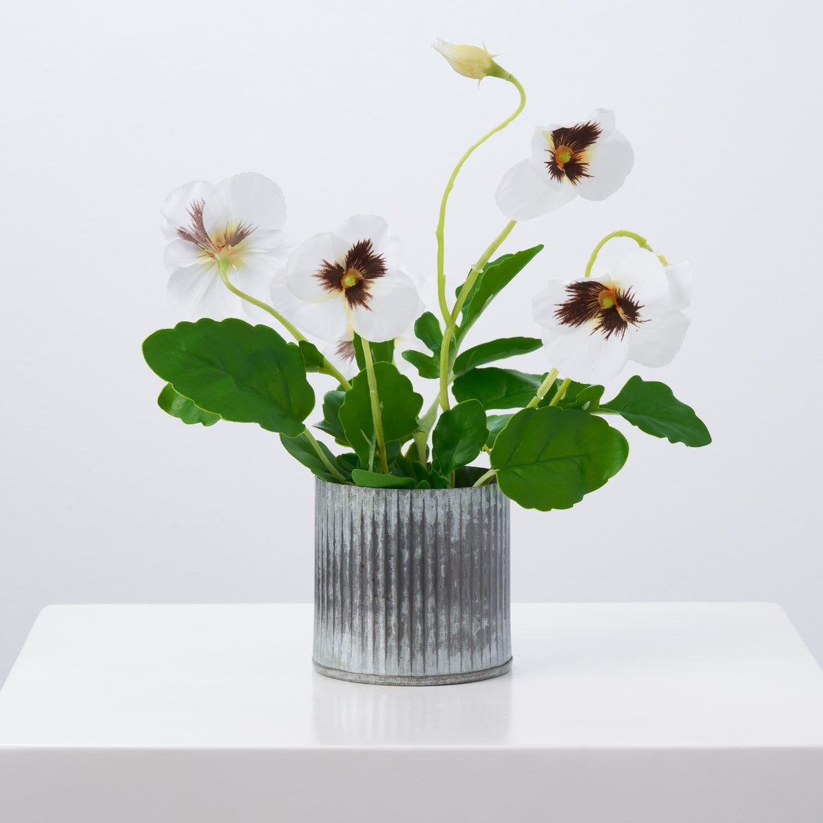 Lifelike Pansy Faux Floral Arrangement Houseplant in Galvanized Metal ...