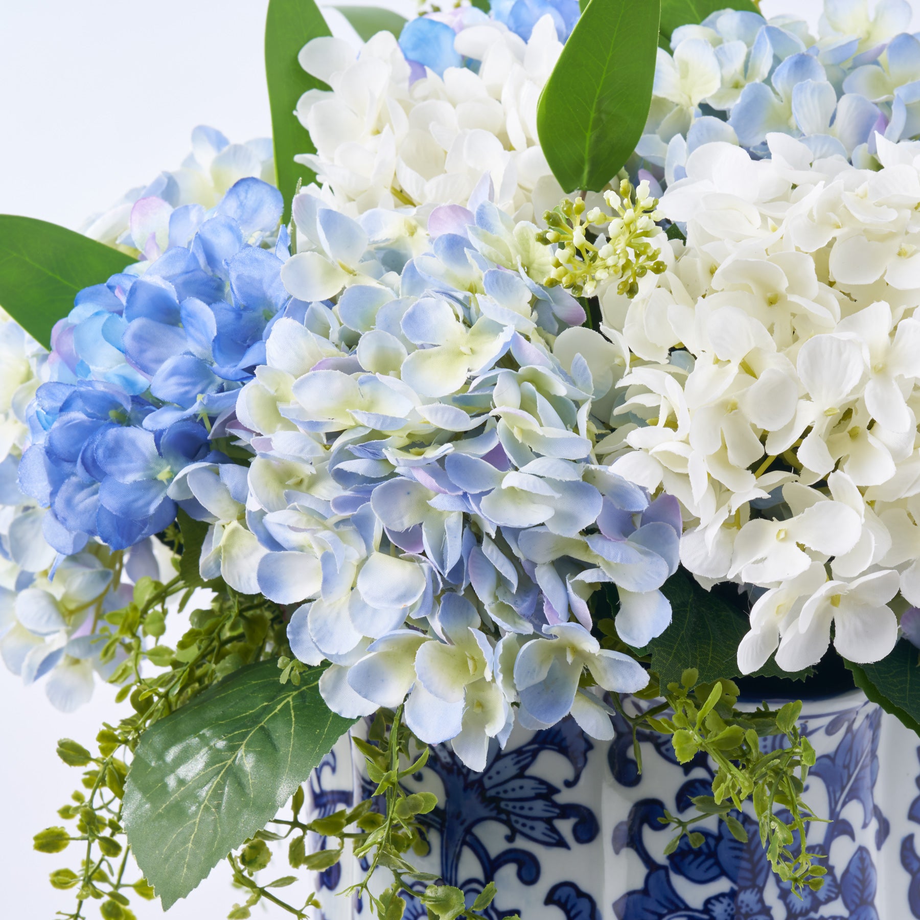 Blue & White Hydrangea Everyday Floral Arrangement Centerpiece In Porc ...