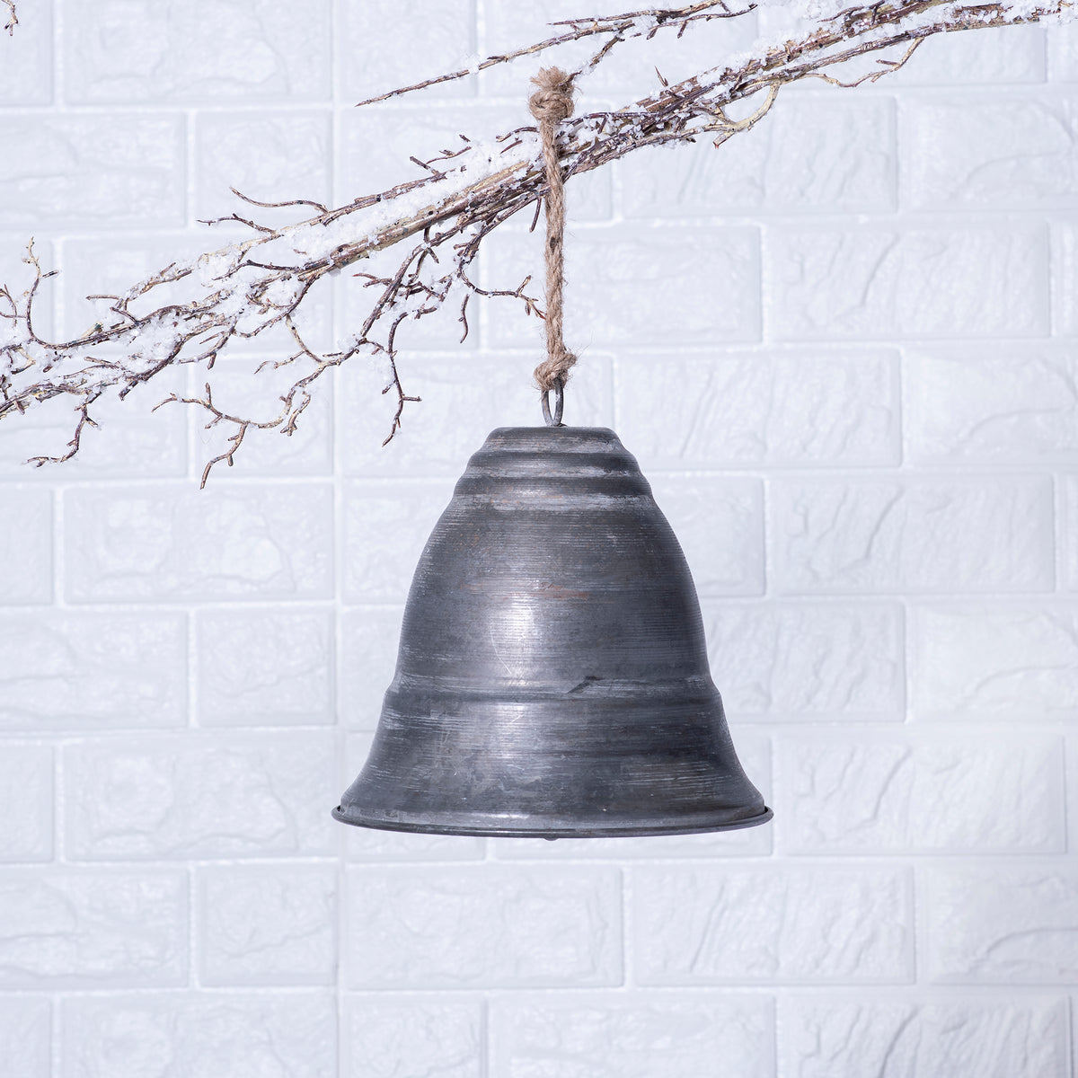Antiqued Distressed Silver Rustic Farmhouse Bell Ornament with Jute ...