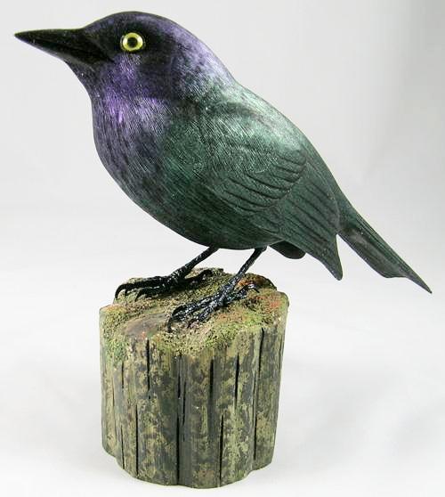 Brewer's Blackbird - Hand Carved Wooden Bird – Darby Creek Trading