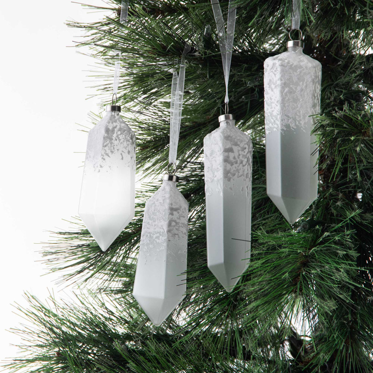 Frosted White Snowy Glass Crystal Shape Ornaments - Set of 2 Tall ...
