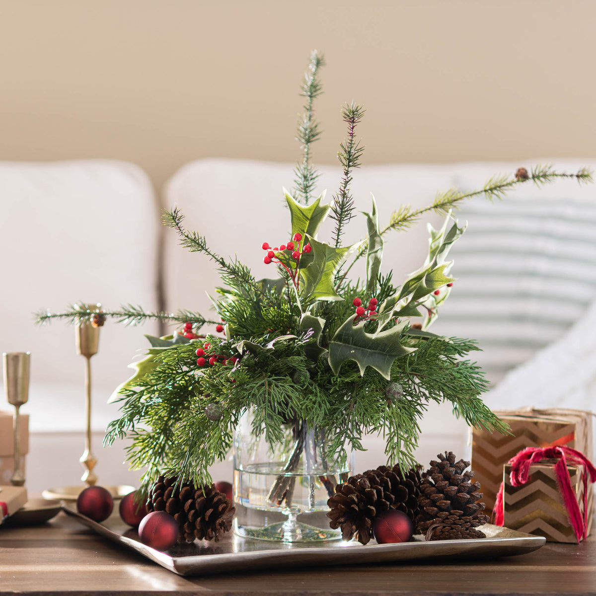Real Touch Juniper & Wispy Pine with Variegated Holly Berry Branch ...