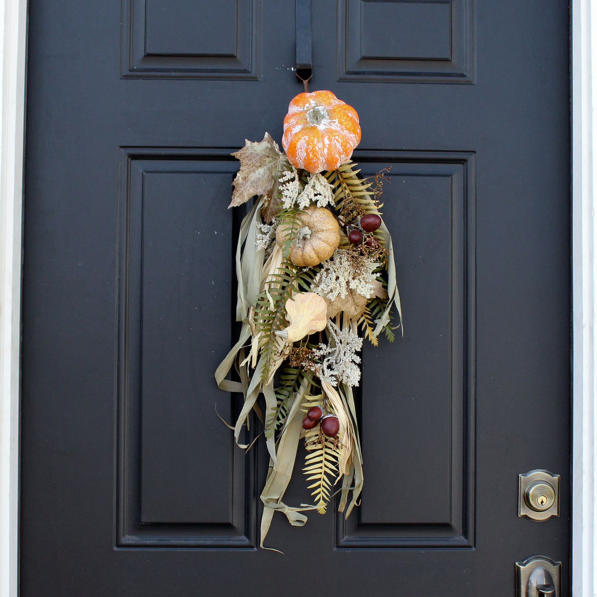 Mixed Pumpkin & Gourd Corn Husk Fall Harvest Front Door Swag – Darby ...