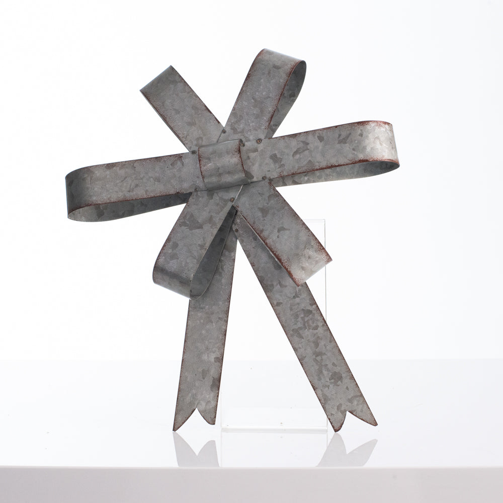 Antiqued Silver Metal Christmas Bow Decorative Holiday Hanging Décor ...