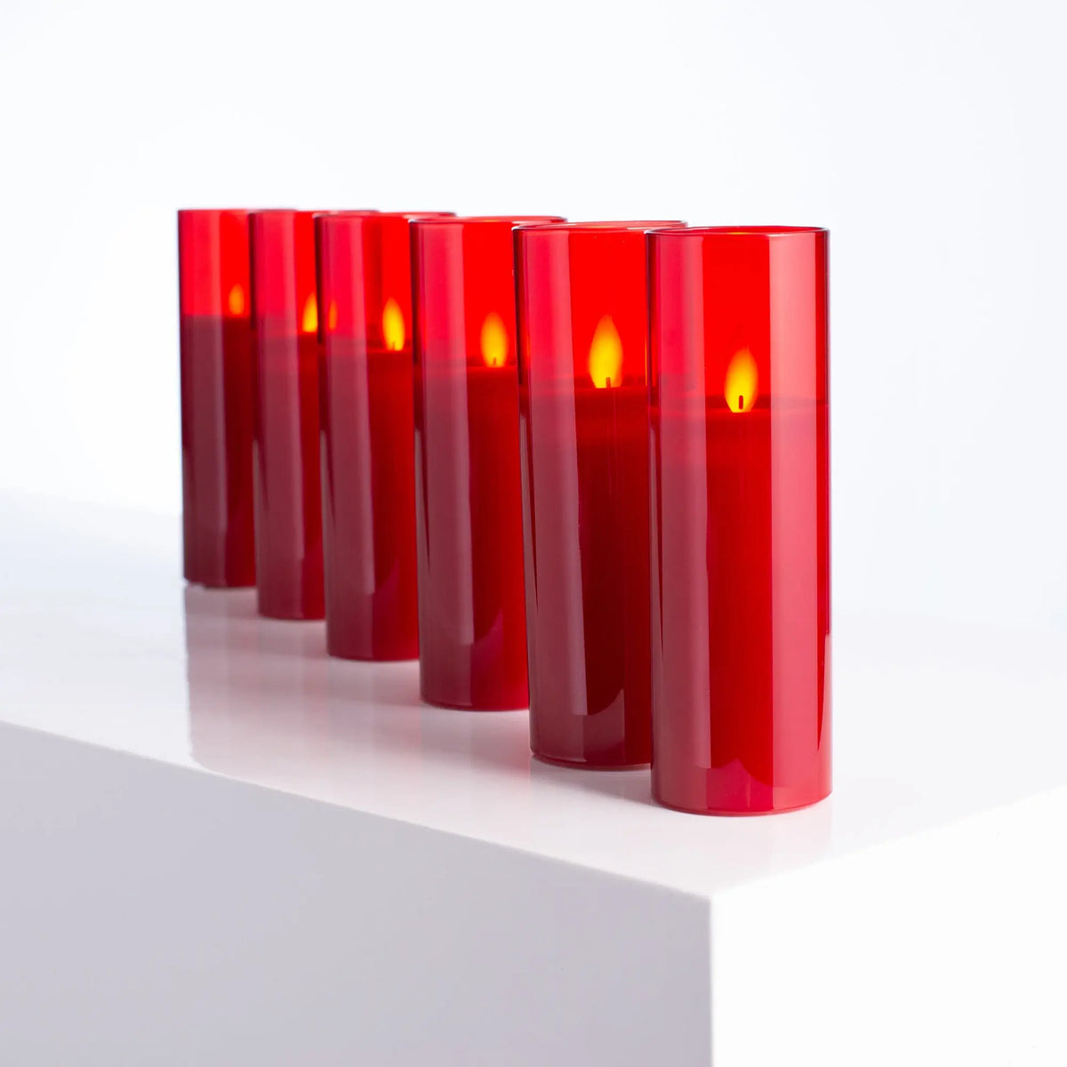 Moving Flameless LED Red Glass Pillar Candles with Remote Set of 6 ...