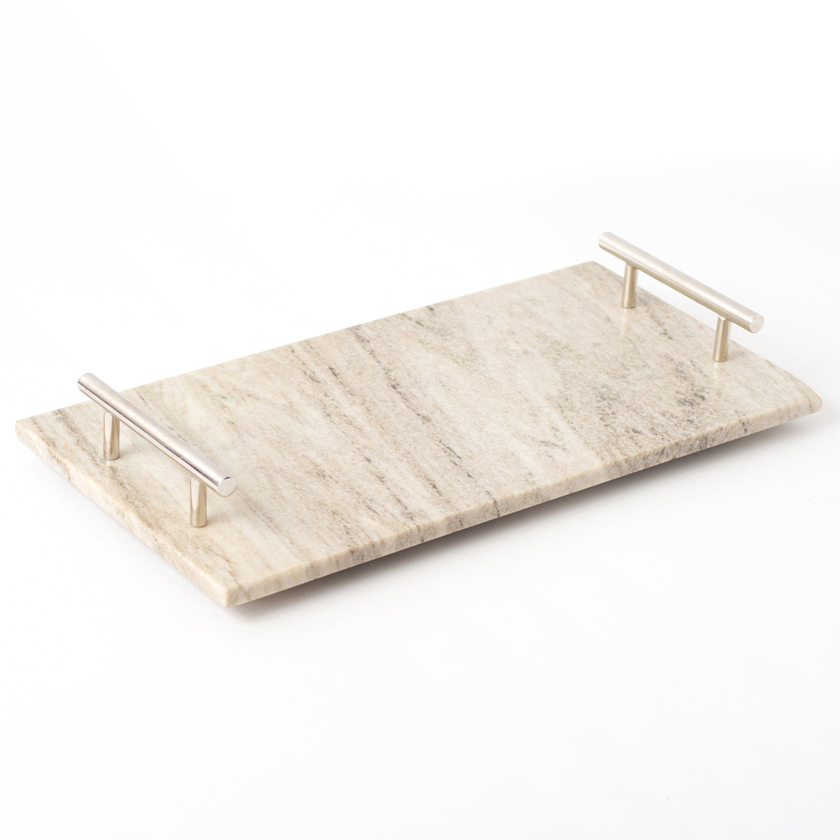 Hand-Crafted Gray & Beige Marble Tray with Silver Metal Handles – Darby ...